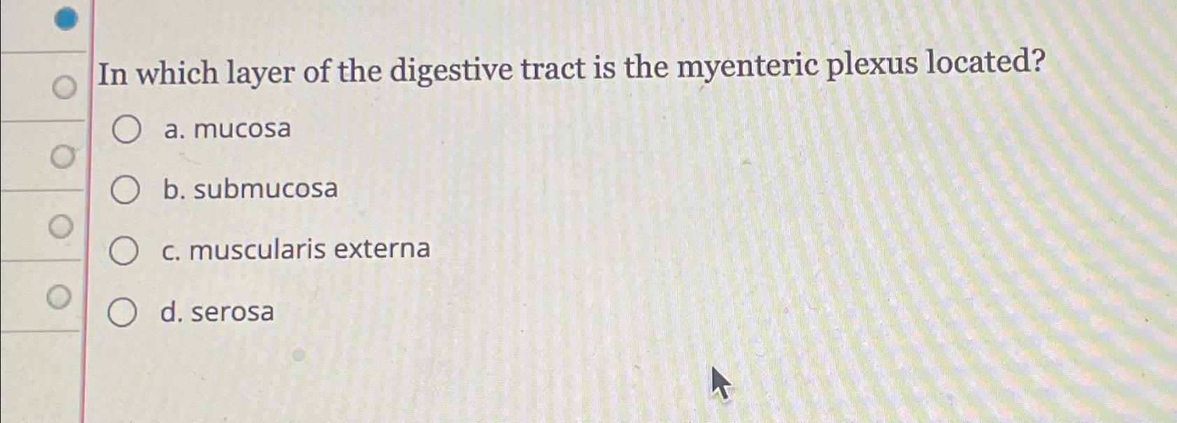 Solved In which layer of the digestive tract is the | Chegg.com