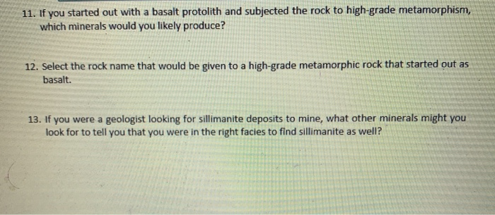 Solved 11. If you started out with a basalt protolith and | Chegg.com