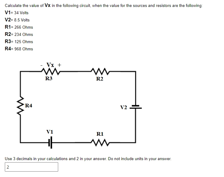 Solved Calculate the value of Vx ﻿in the following circuit, | Chegg.com