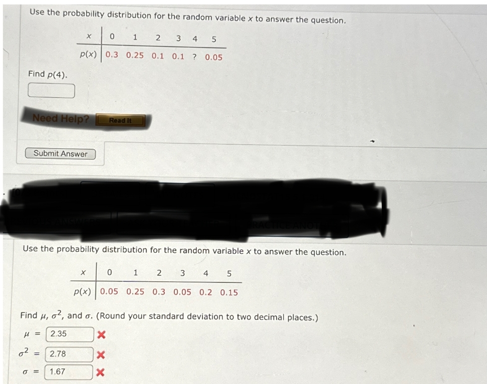 Solved Use the probability distribution for the random | Chegg.com
