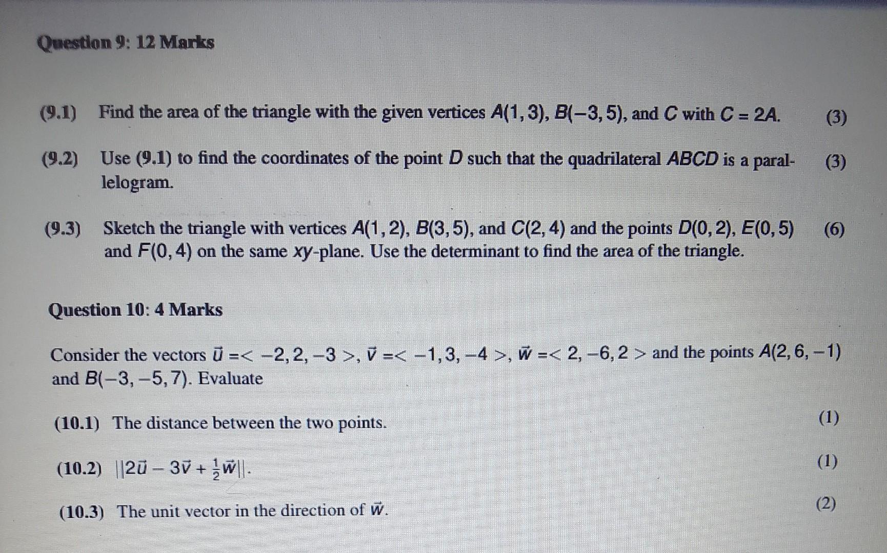 Solved (9.1) Find the area of the triangle with the given | Chegg.com