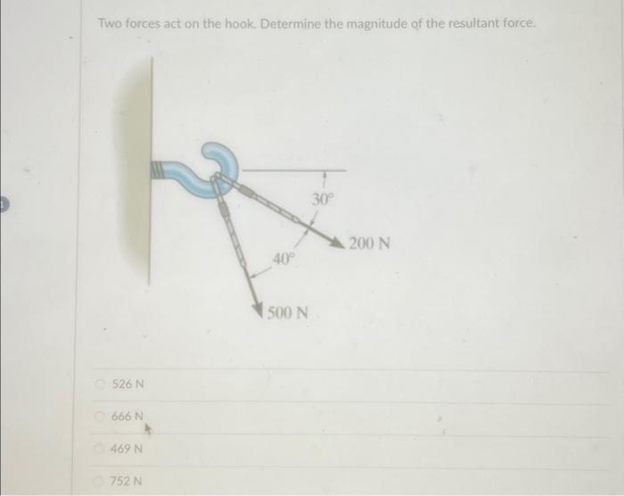 Solved Two forces act on the hook. Determine the magnitude | Chegg.com