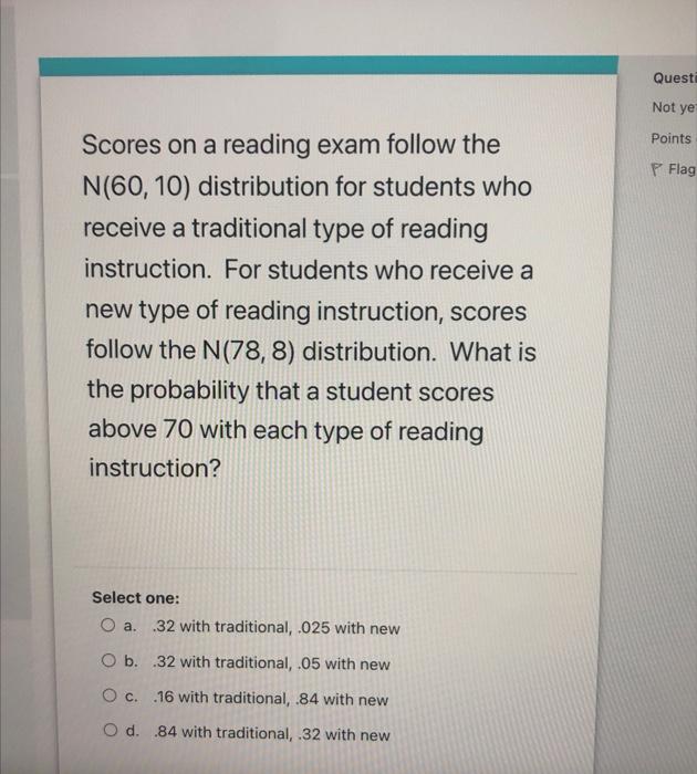 Solved Scores on a reading exam follow the N(60,10) | Chegg.com