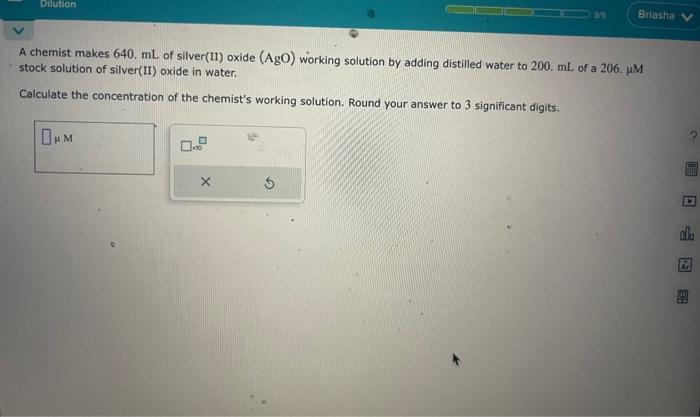 Solved A chemist makes 640.mL of silver(II) oxide ( AgO ) | Chegg.com