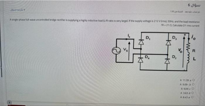 Solved A single-phase full-wave uncontrolled bridge | Chegg.com