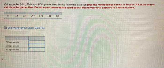 Solved Calculate the 20th, 50th, and 80th percentiles for | Chegg.com