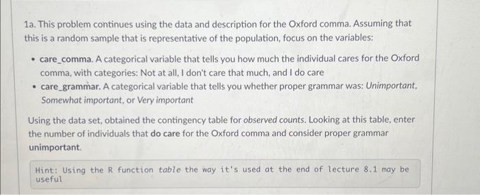 Solved 1a. This problem continues using the data and | Chegg.com