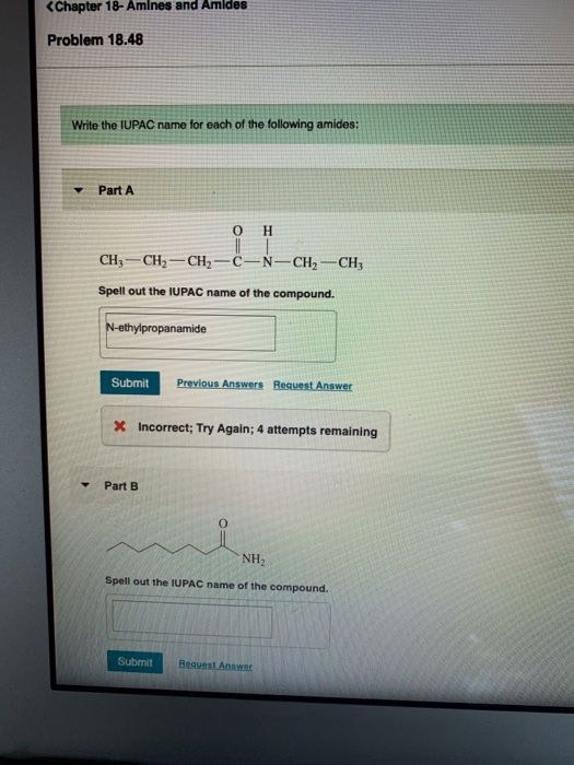 Solved write the iupac name for each of the following amides | Chegg.com