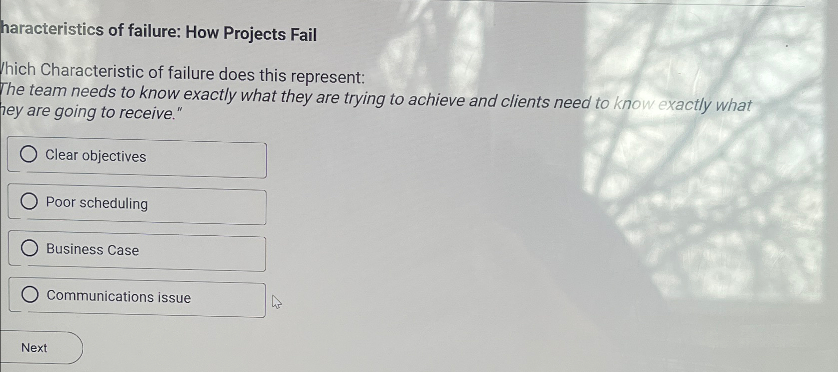 Solved haracteristics of failure: How Projects Fail/hich | Chegg.com