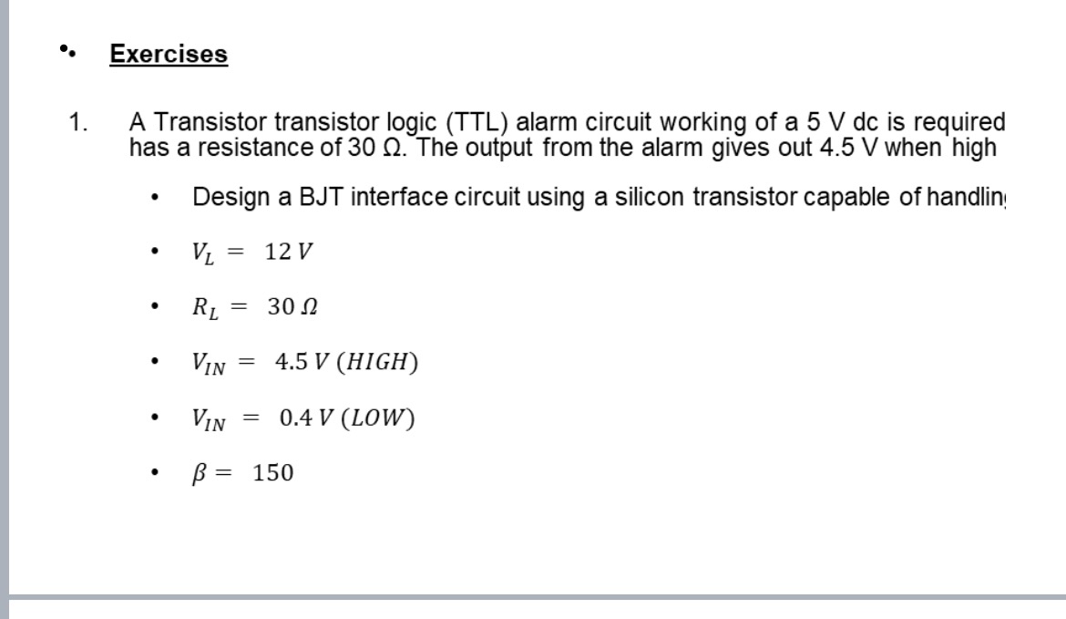 Solved ExercisesA Transistor transistor logic (TTL) ﻿alarm | Chegg.com