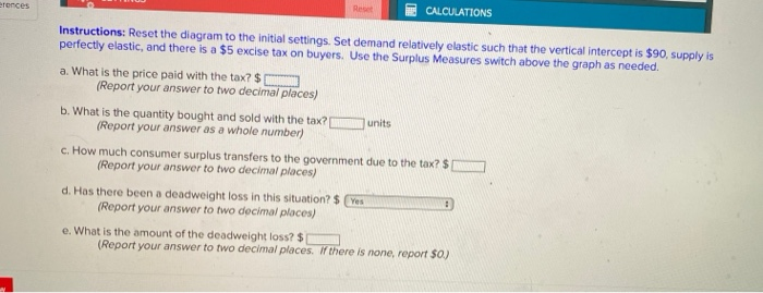 erences Rese CALCULATIONS Instructions: Reset the | Chegg.com