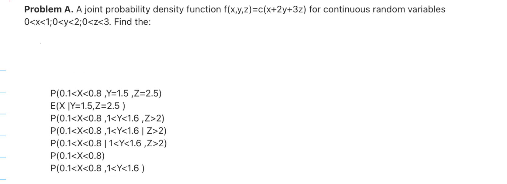 Problem A. ﻿A joint probability density function | Chegg.com