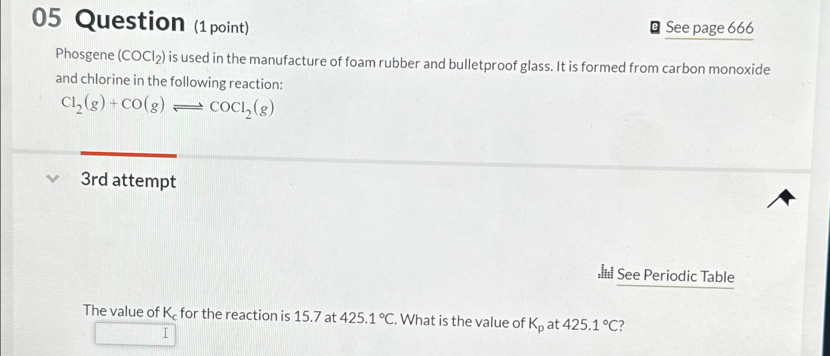 Solved 05 ﻿Question (1 ﻿point)B See page 666Phosgene (COCl2) | Chegg.com