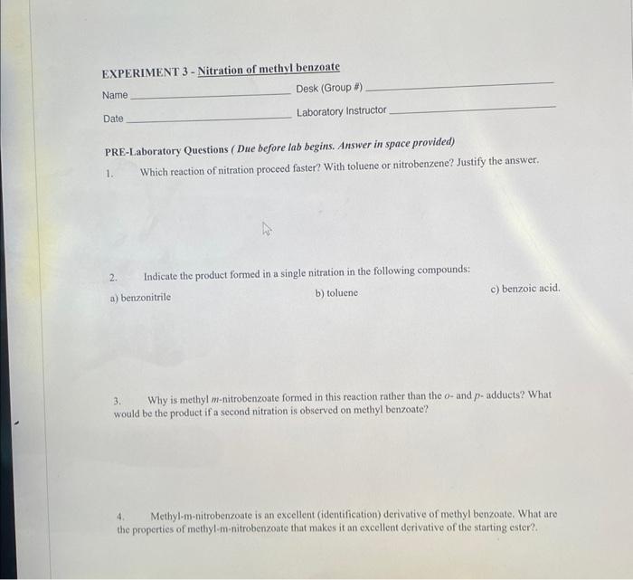 Solved Experiment 3 Nitration Of Methyl Benzoate Name Desk