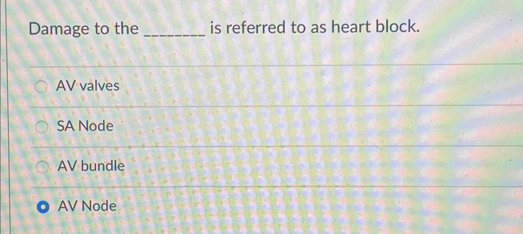 Solved Damage to the is referred to as heart block.AV | Chegg.com