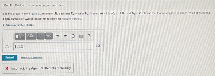 Solved Part B - Design of a noninverting op amp circuit For | Chegg.com