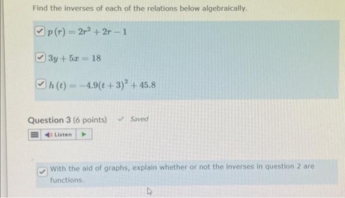 Solved Find the inverses of each of the relations below | Chegg.com