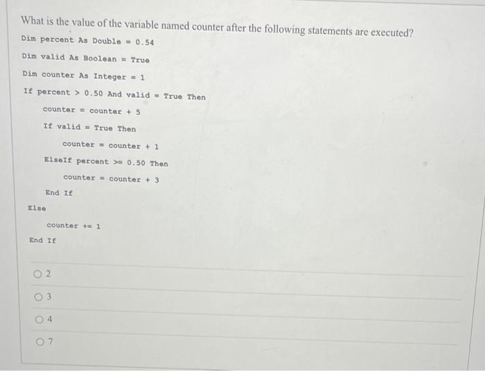 Solved What is the value of the variable named counter after | Chegg.com