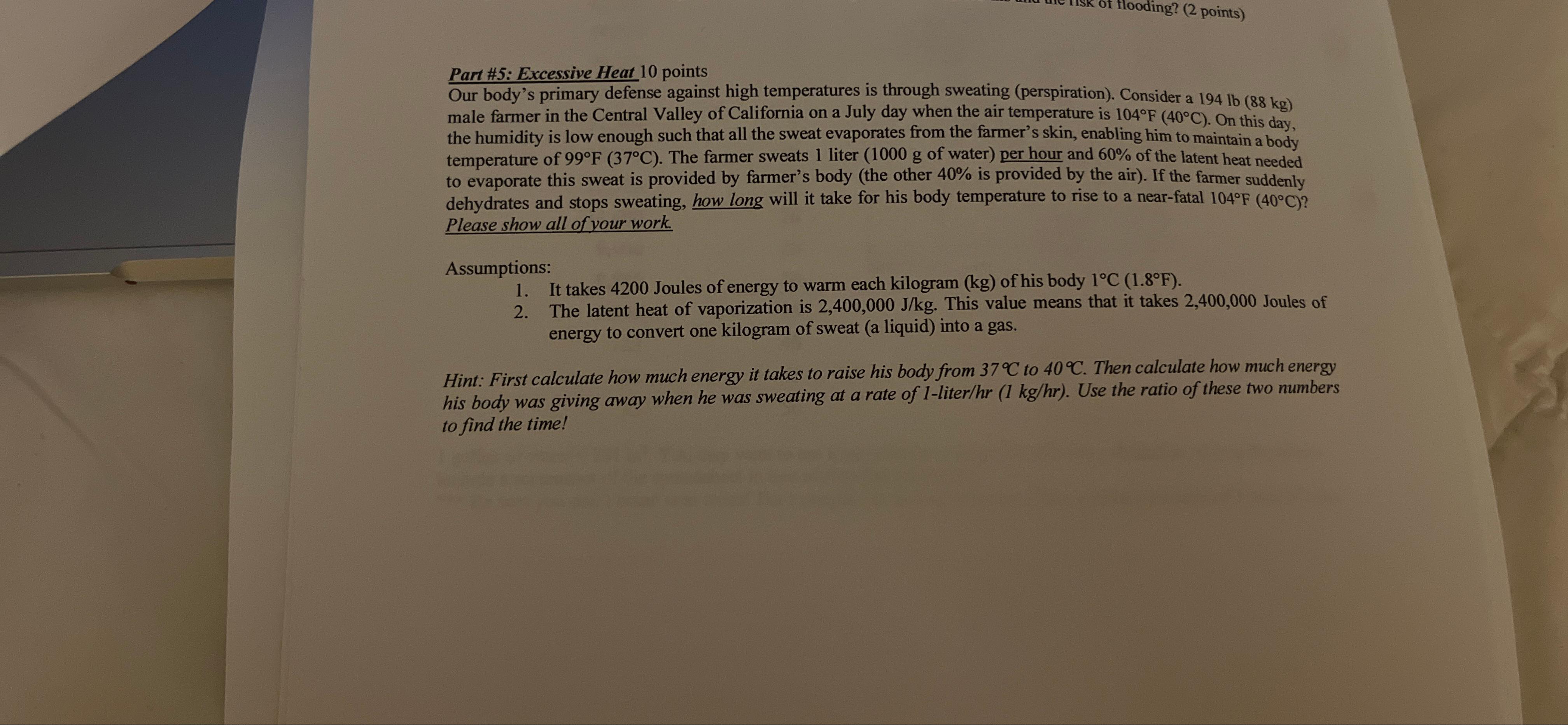 Solved Part #5: Excessive Heat 10 ﻿pointsOur body's primary | Chegg.com