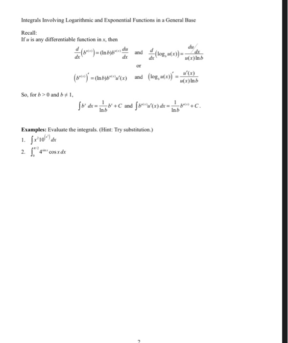 Solved Integrals Involving Logarithmic and Exponential | Chegg.com
