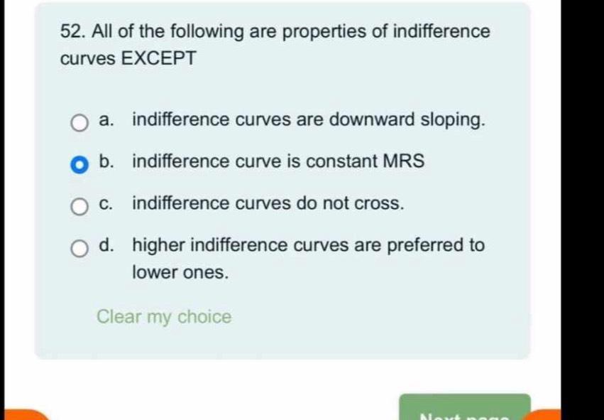 Solved All of the following are properties of indifference | Chegg.com