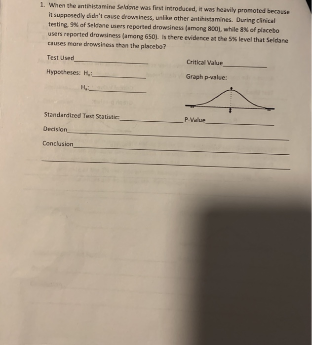 Solved 1. When the antihistamine Seldane was first | Chegg.com