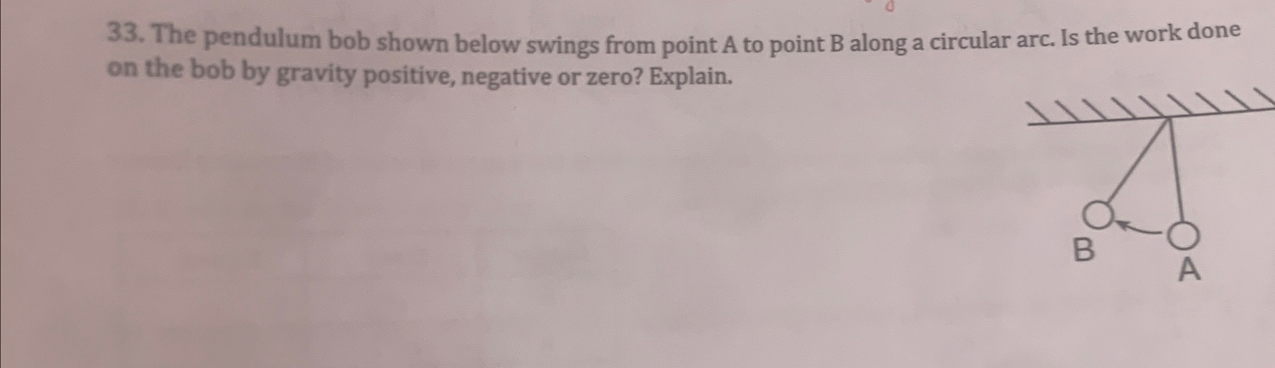 Solved The pendulum bob shown below swings from point A to | Chegg.com