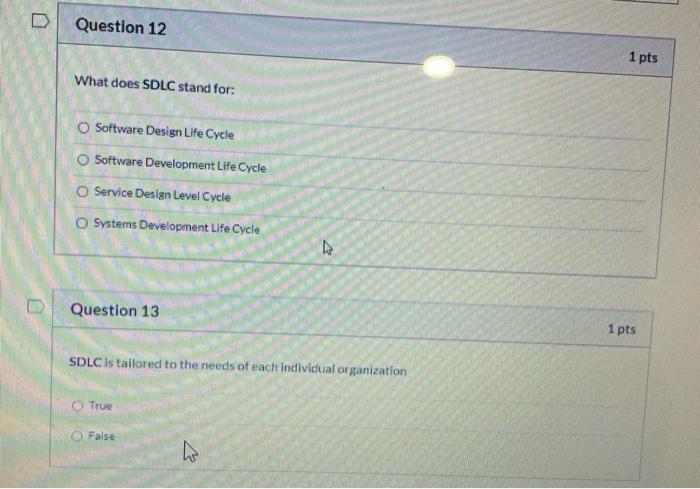 Solved D Question 12 What does SDLC stand for: O Software | Chegg.com