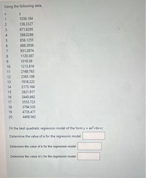 Solved 1.2ina the fallnwinn data Fit the best quadratic | Chegg.com