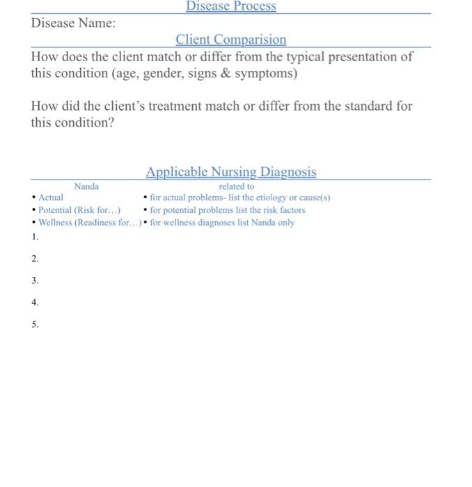 Solved Disease Name: Client Comparision How does the client | Chegg.com