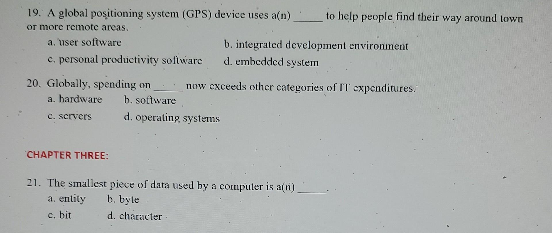 Solved 19. A global positioning system (GPS) device uses | Chegg.com