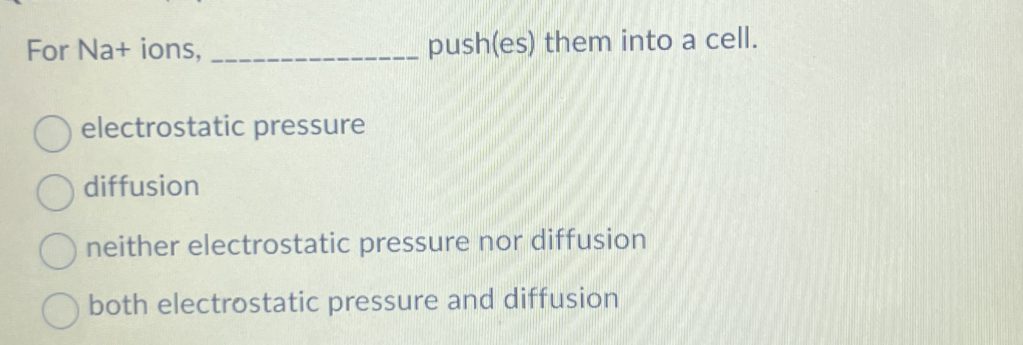 Solved For Na+ ﻿ions, ﻿push(es) ﻿them into a | Chegg.com