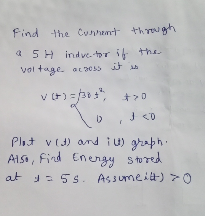 Solved Find the current through a 5H ﻿inductor if the | Chegg.com