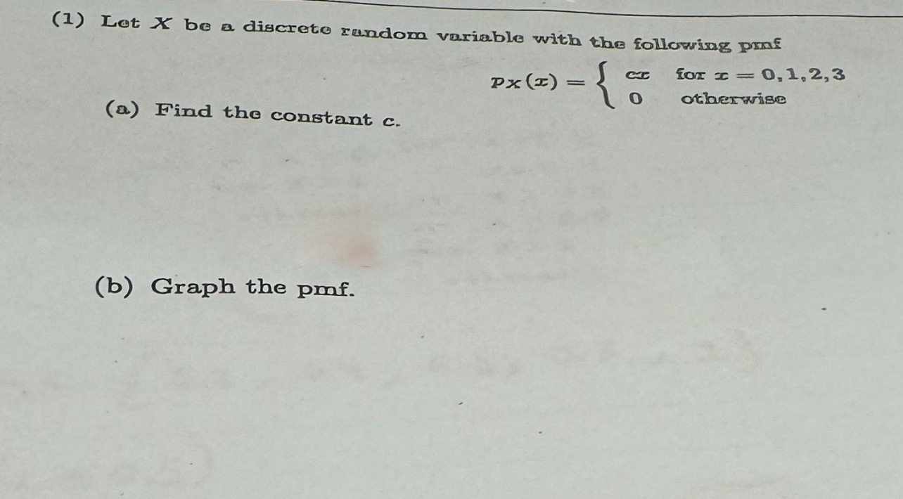 (1) ﻿Lot x ﻿be a discrete random variable with the | Chegg.com