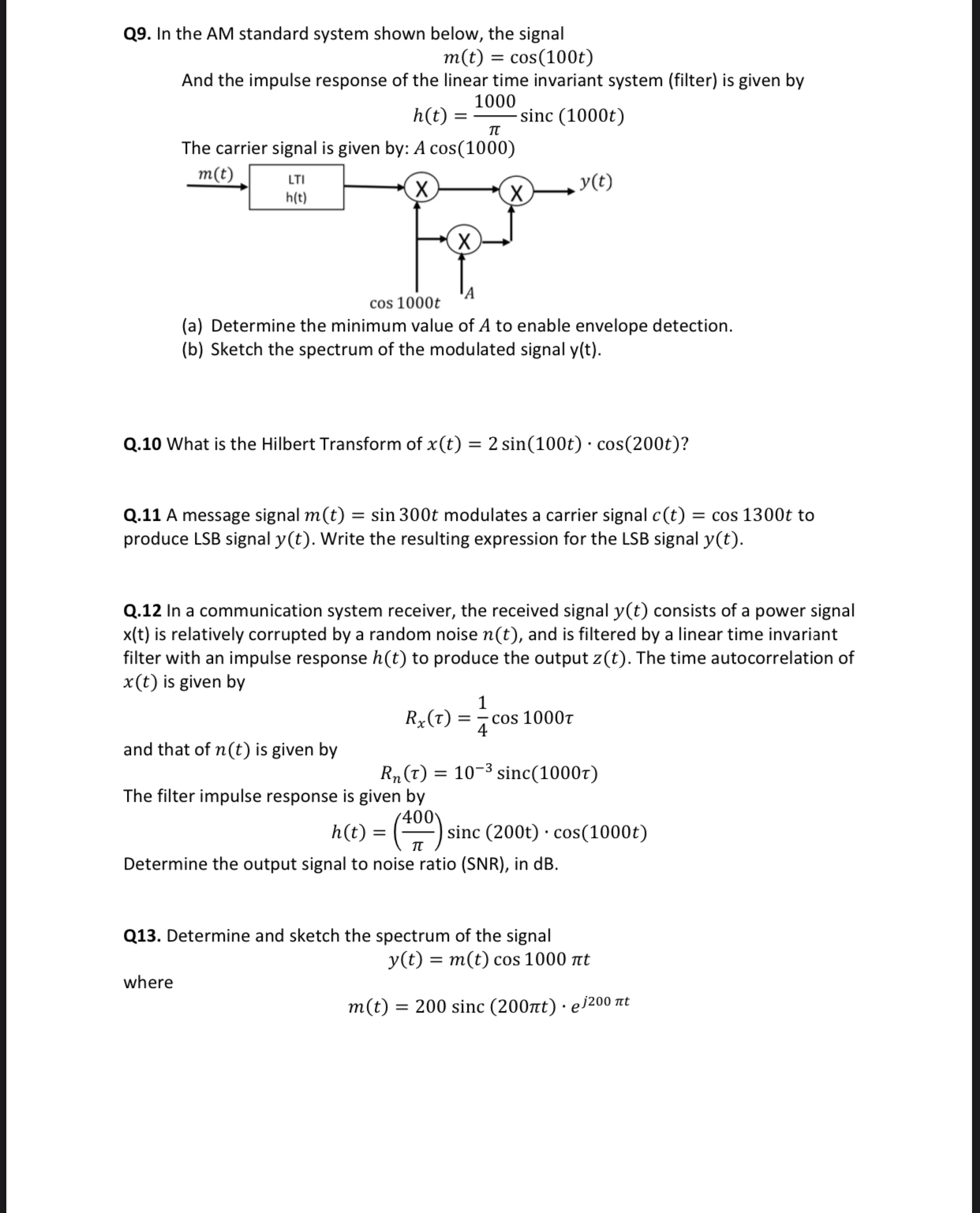 Solved Q9. ﻿In the AM standard system shown below, the | Chegg.com