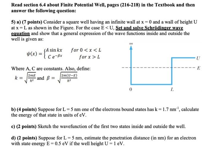 Solved Read section 6.4 about Finite Potential Well, pages | Chegg.com