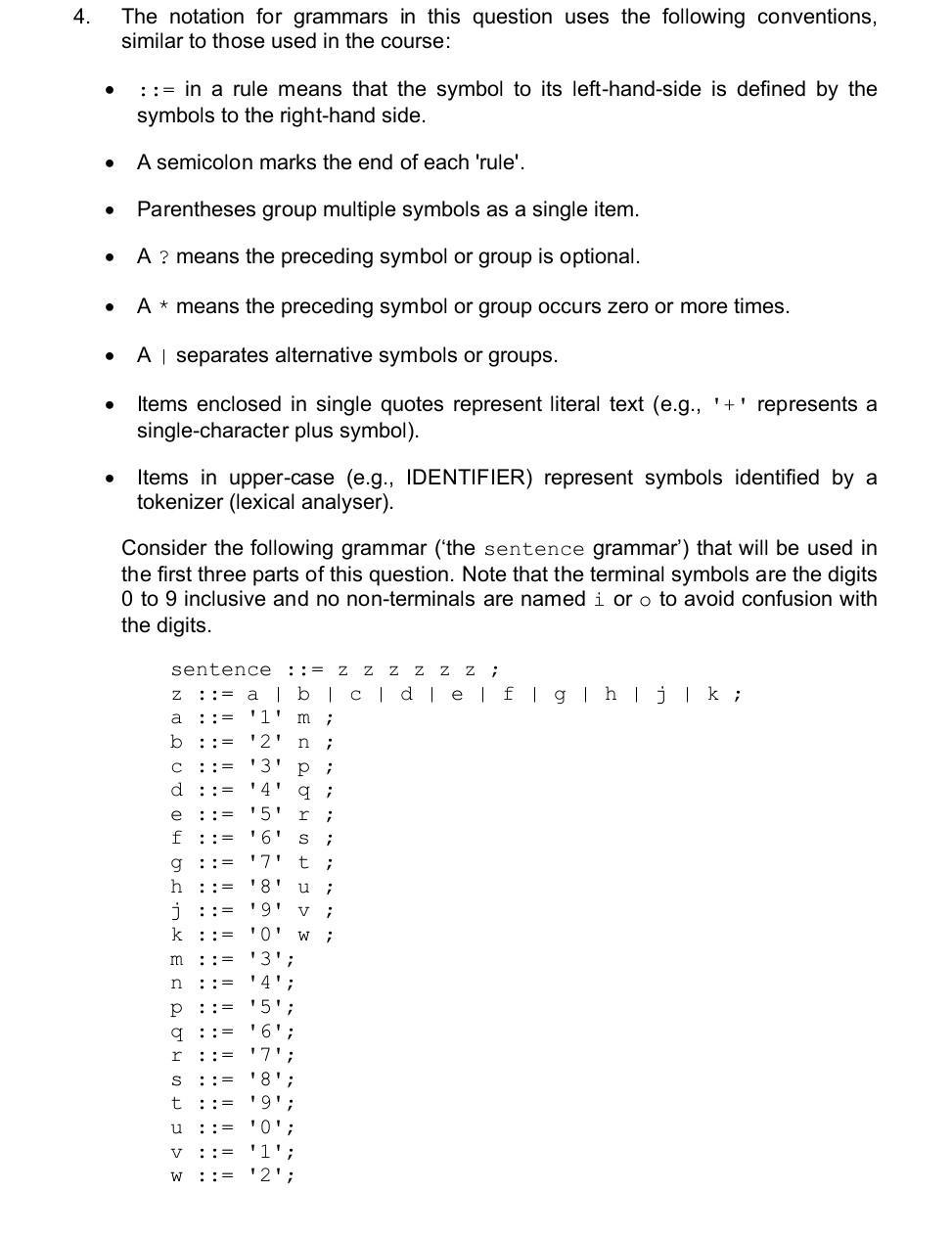 Solved 4. The notation for grammars in this question uses | Chegg.com