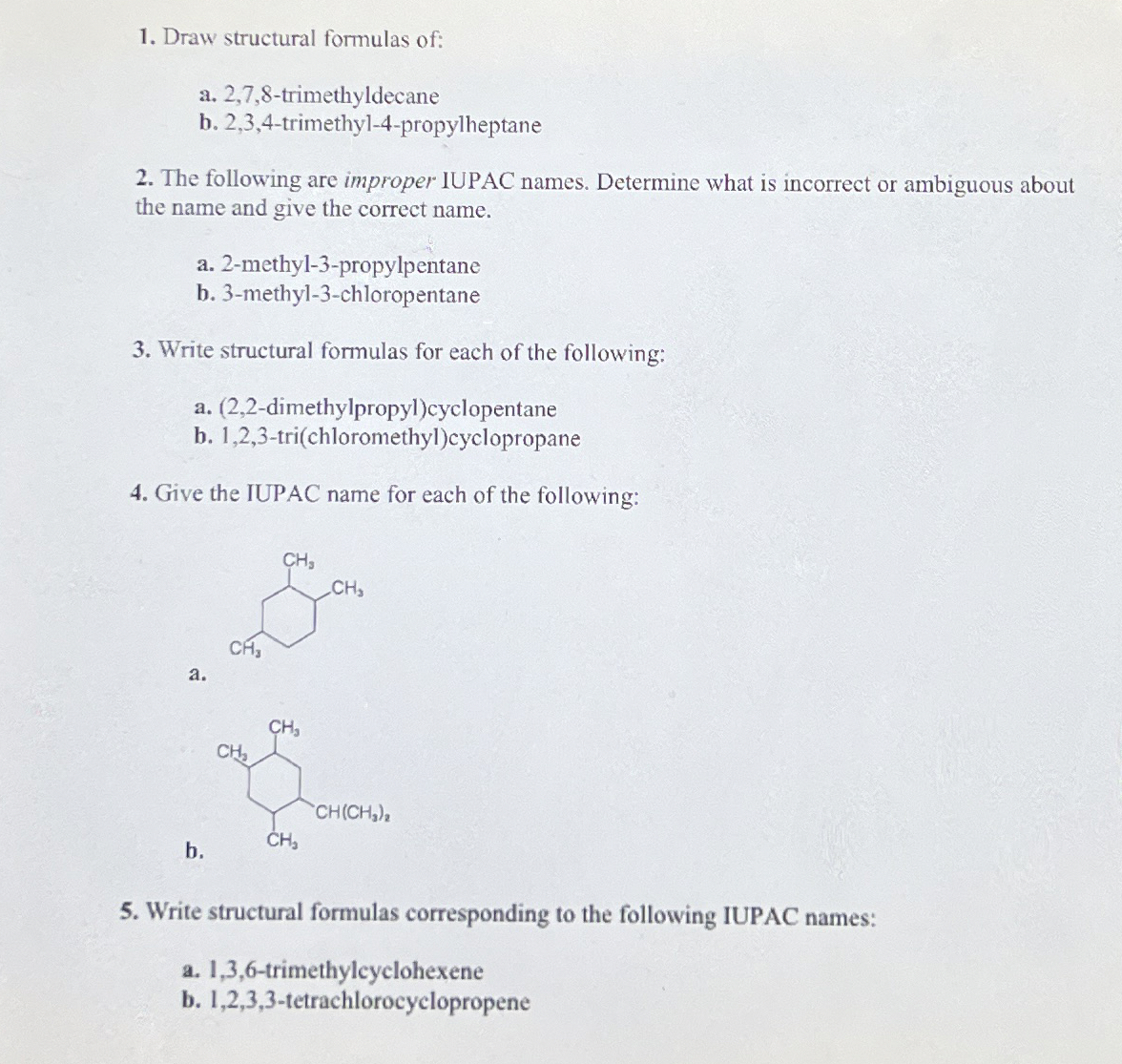 Solved Draw structural formulas | Chegg.com
