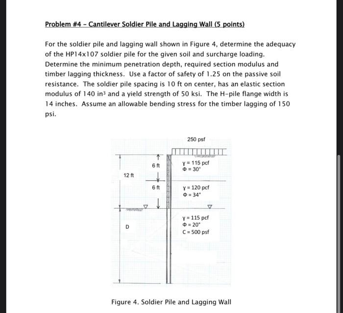 Solved Problem \#4 - Cantilever Soldier Pile and Lagging | Chegg.com