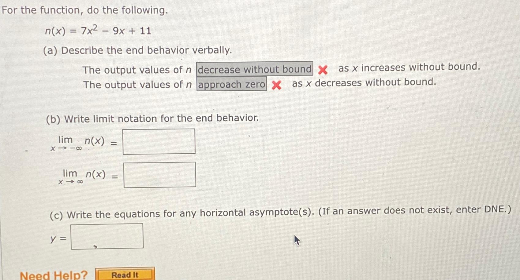 Solved For the function, do the following.n(x)=7x2-9x+11(a) | Chegg.com