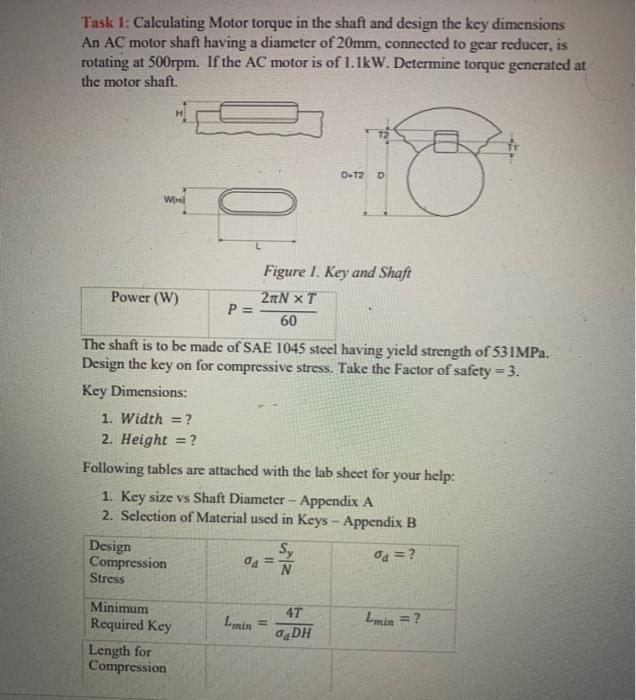 Solved Task 1: Calculating Motor torque in the shaft and | Chegg.com