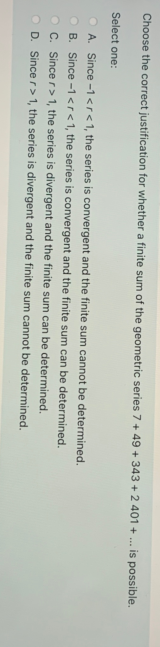 Solved Choose the correct justification for whether a finite | Chegg.com