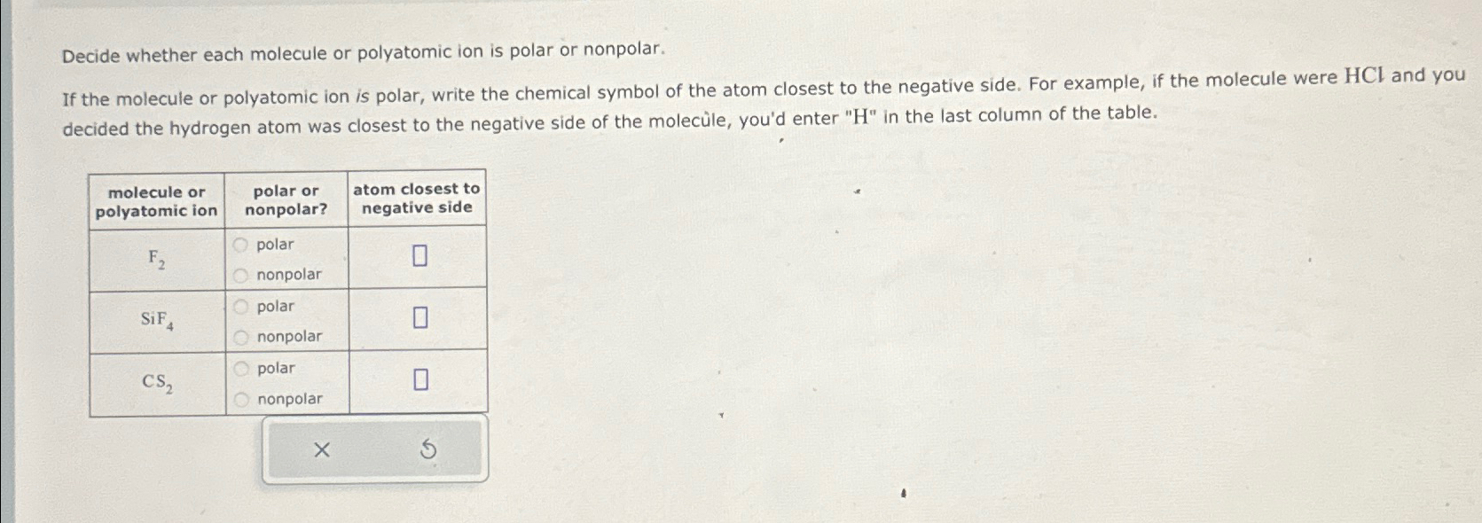 Solved Decide whether each molecule or polyatomic ion is | Chegg.com