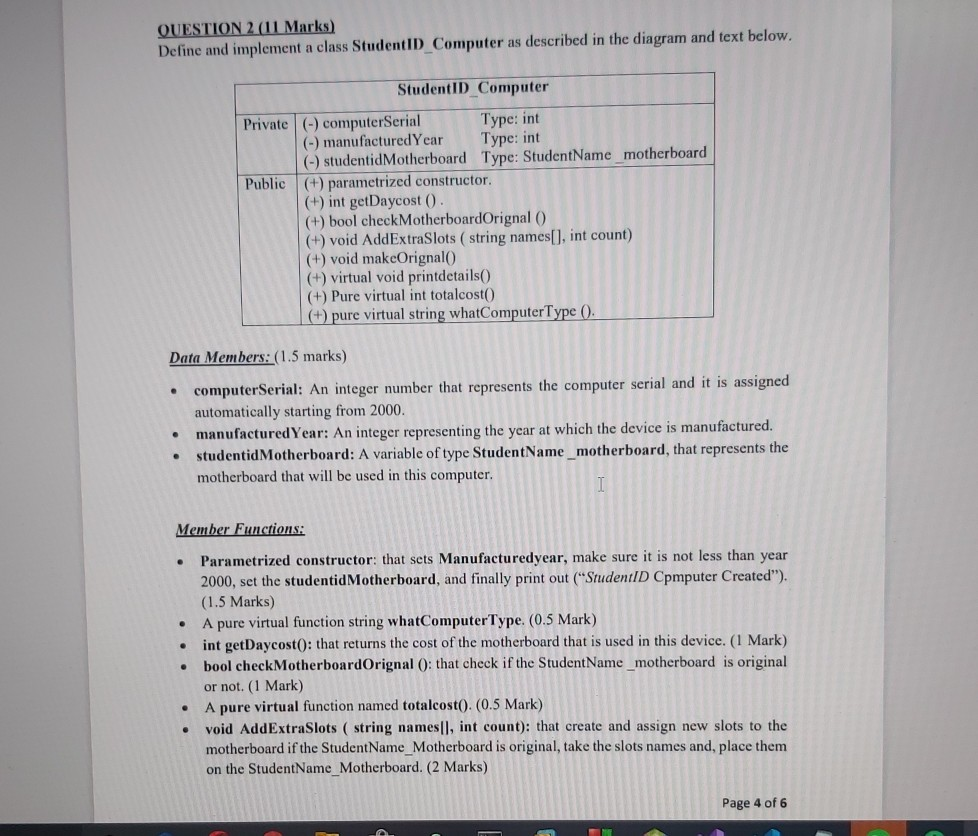 Solved QUESTION 1 (12 Marks) Define and implement a class | Chegg.com