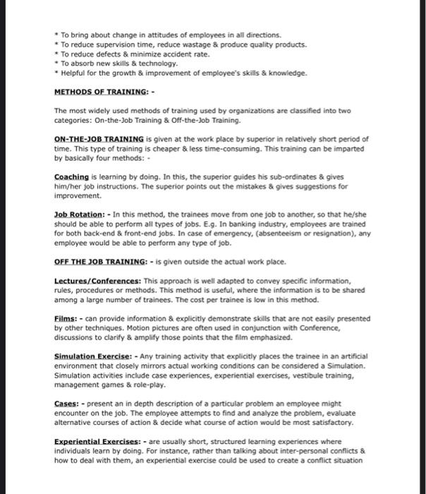 Solved Importance of Training and Development HUMAN RESOURCE | Chegg.com