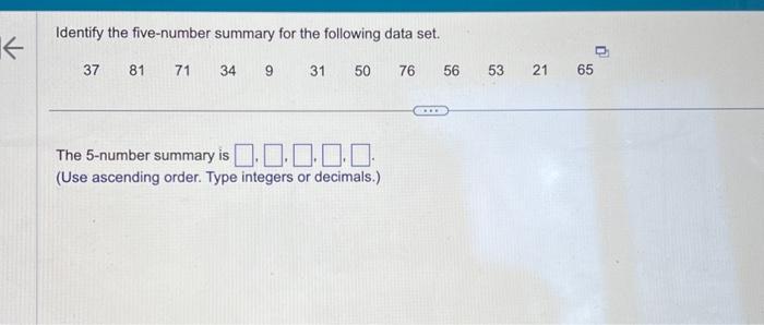 Solved Identify the five-number summary for the following | Chegg.com