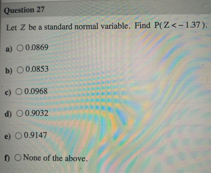 Solved Question 27 Let Z be a standard normal variable. Find | Chegg.com