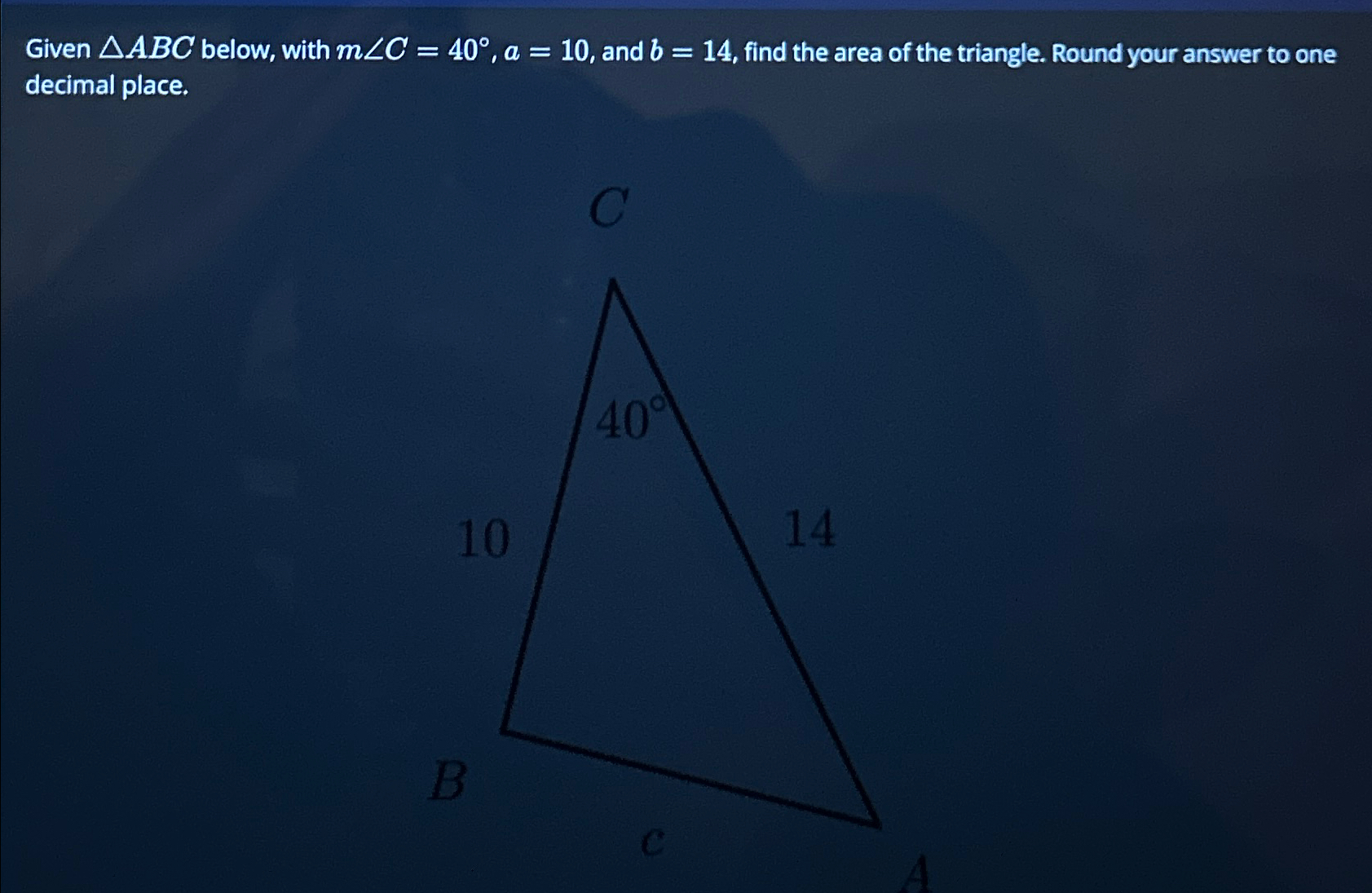 Solved Given ????ABC ﻿below, with m?C=40°,a=10, ﻿and b=14, | Chegg.com