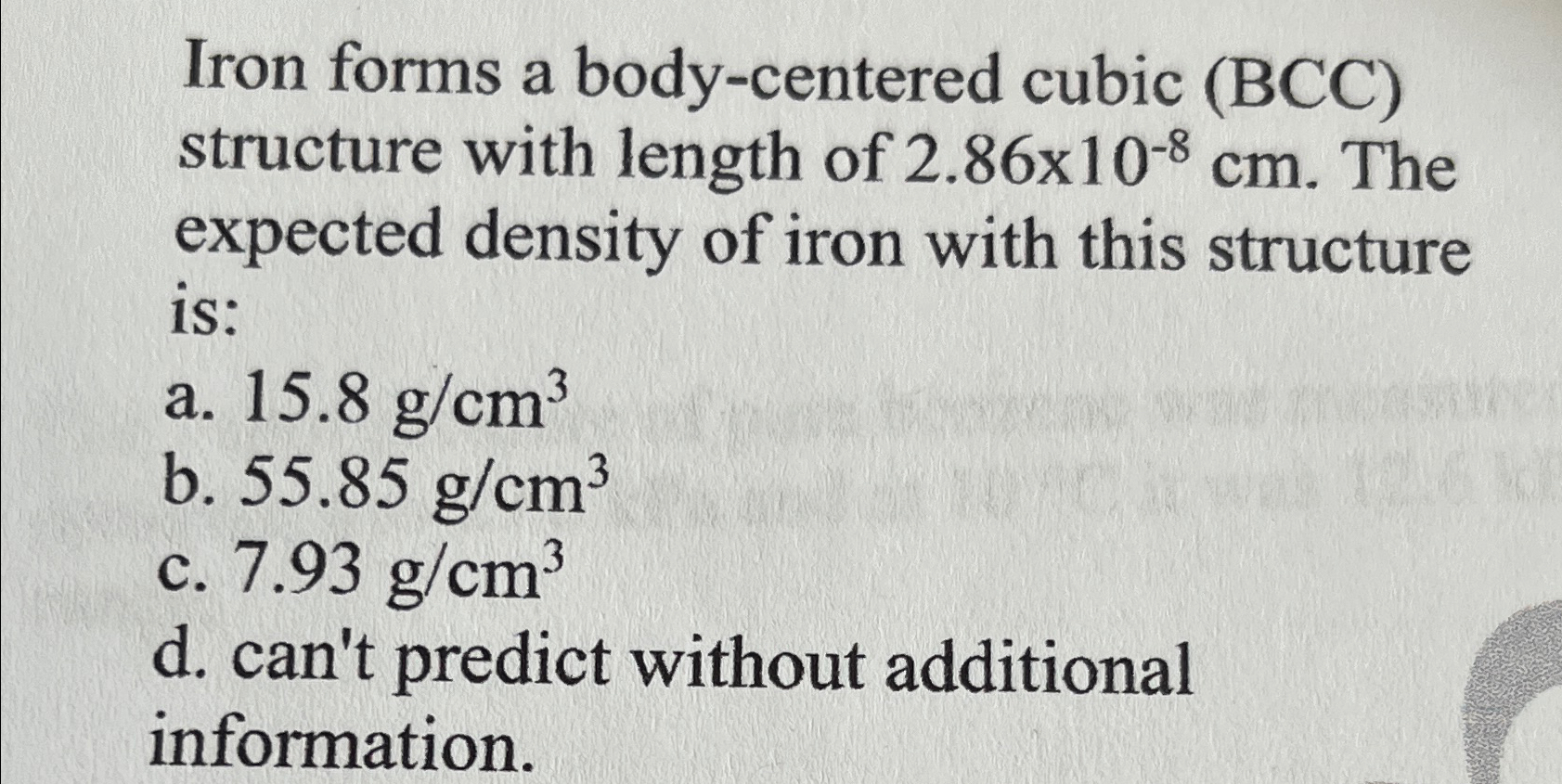 Solved Iron forms a body-centered cubic (BCC) ﻿structure | Chegg.com