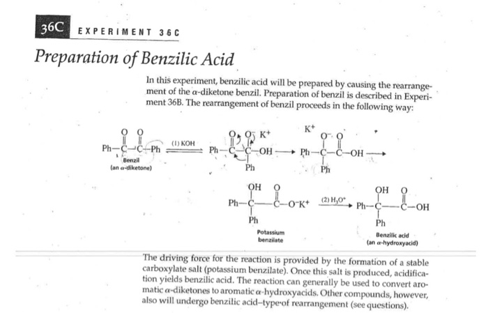 Solved 36C EXPERIMENT 360 Preparation of Benzilic Acid In | Chegg.com